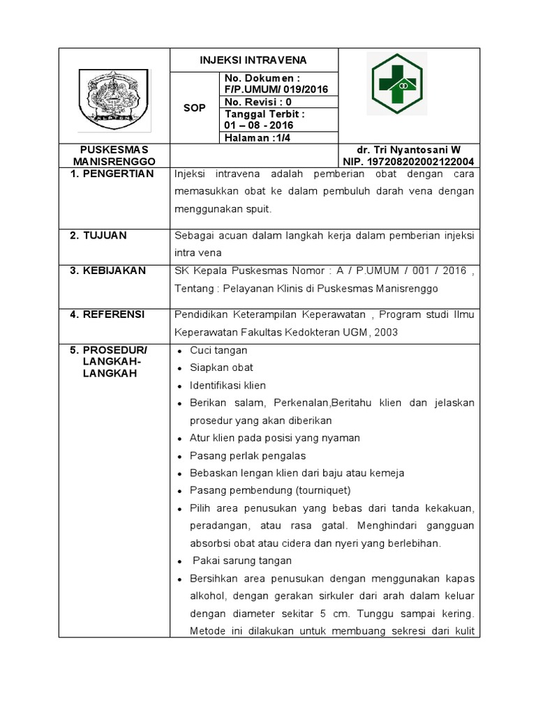 Sop Injeksi Intravena New | PDF