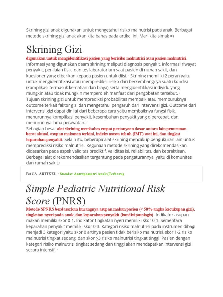 Skrining Gizi Pada Anak | PDF