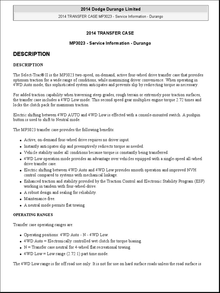 Transfer Case MP 3023 | PDF | Four Wheel Drive | Clutch