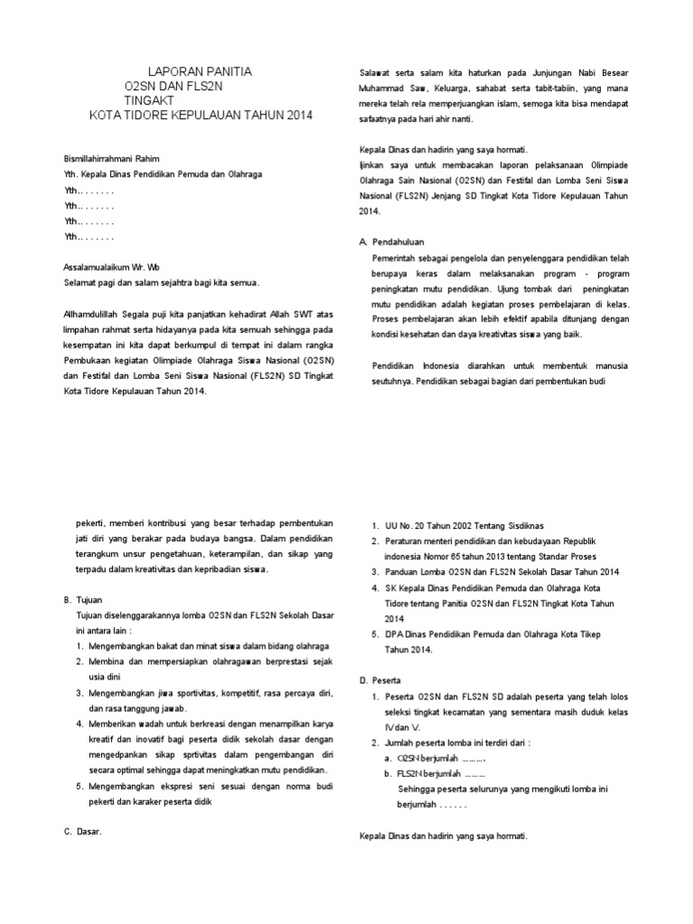 Laporan Panitia O2sn fls2n SD | PDF