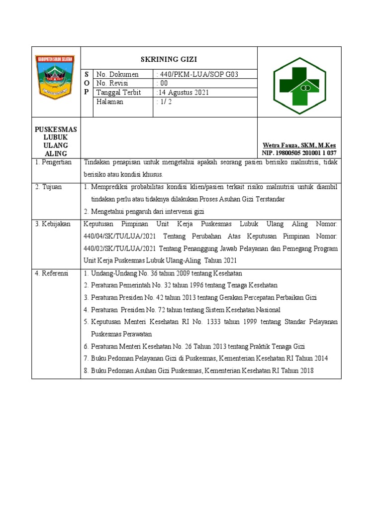 SOP 3. Skrining Gizi | PDF
