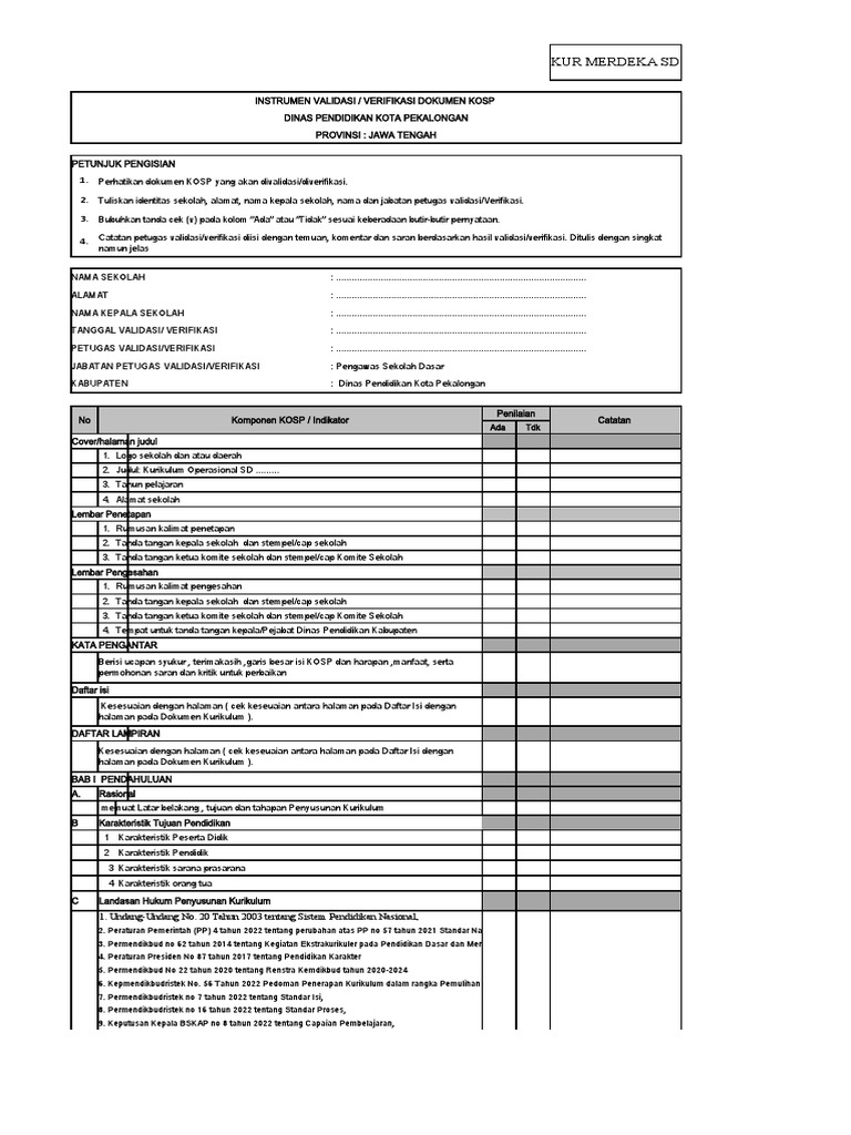 Instrumen Verval KOSP (Refisi Sesuai Panduan) | PDF
