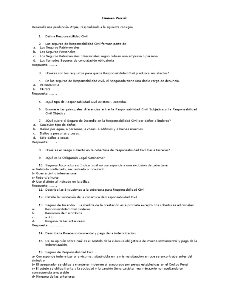 Examen Parcial | PDF | Seguro | Póliza de seguros