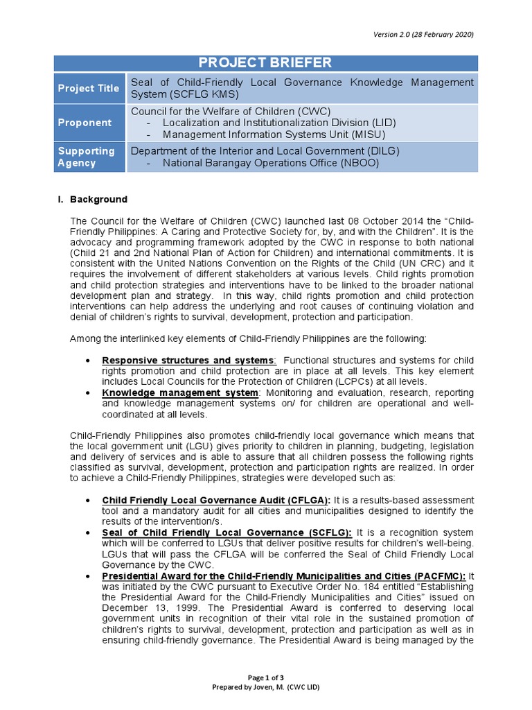 Briefer On SCFLG KMS | PDF | Data | Children's Rights