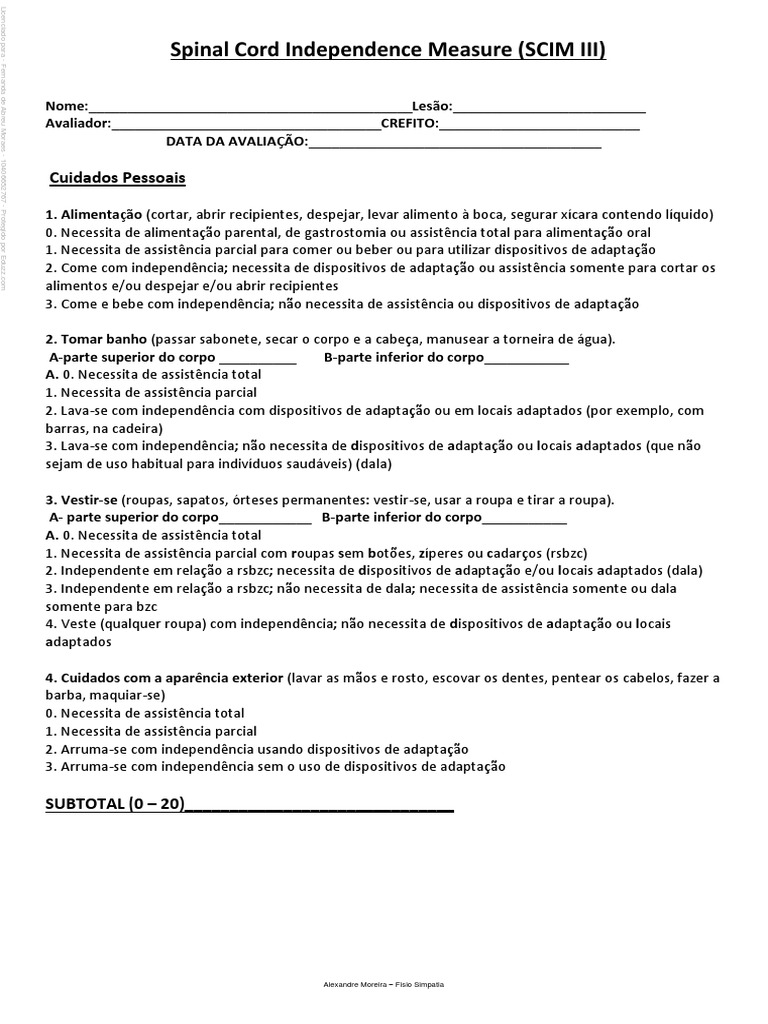 Avaliacao de Escala Scim CR | PDF | Roupas | Cadeira de Rodas