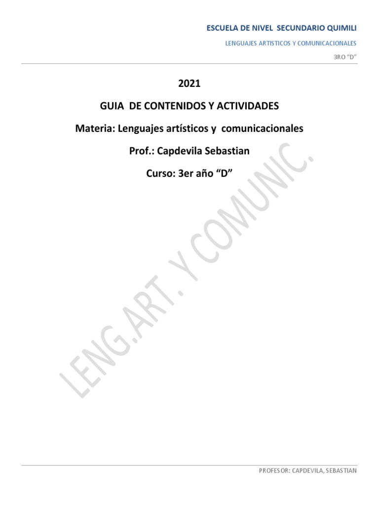 Actividades 3ro D Leng - Art. y Comunic. 2021 | PDF | Comunicación | Imagen