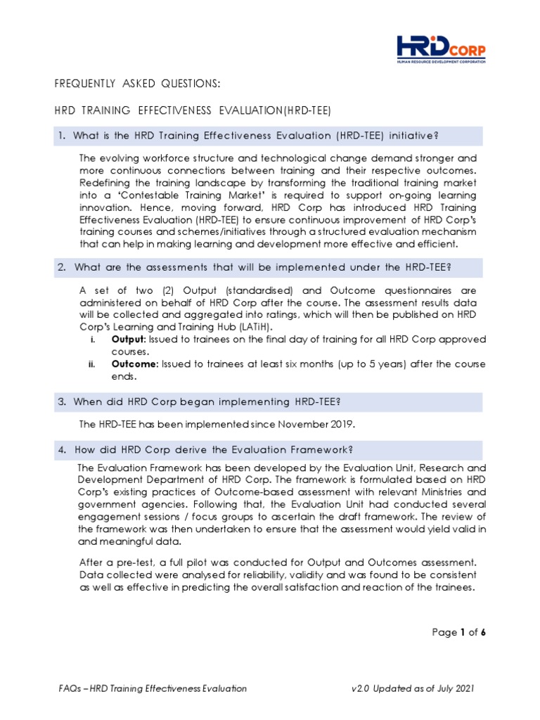 Frequently Asked Questions: HRD Training Effectiveness Evaluation (Hrd ...