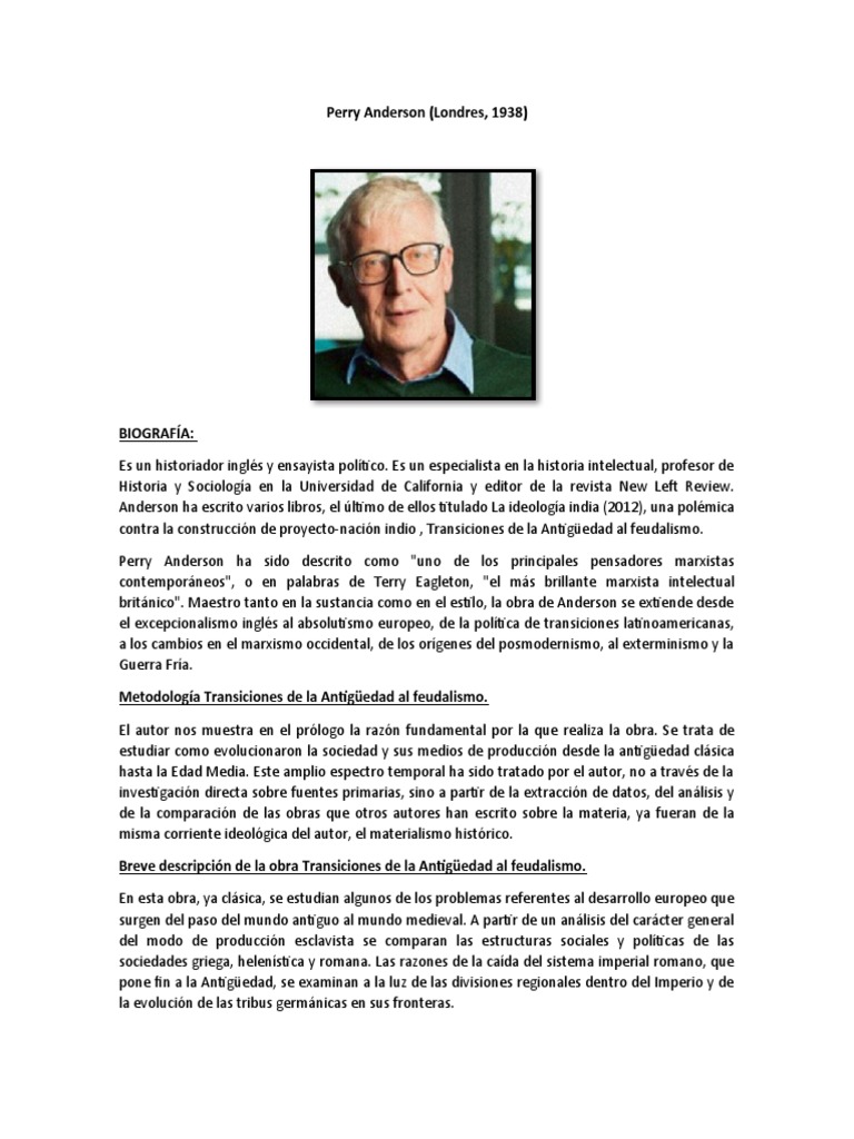 Perry Anderson: Historia y Feudalismo | PDF