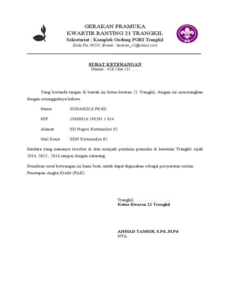 Surat Keterangan Pramuka | PDF