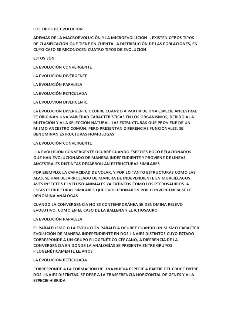 Tipos de Evolución en Biología | PDF | Evolución | Biología evolucionaria