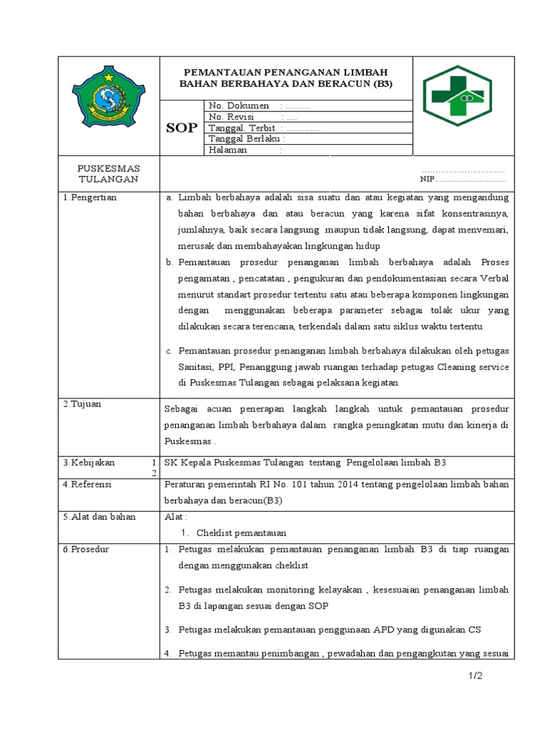 SOP Pemantauann TPS Limbah B3 | PDF
