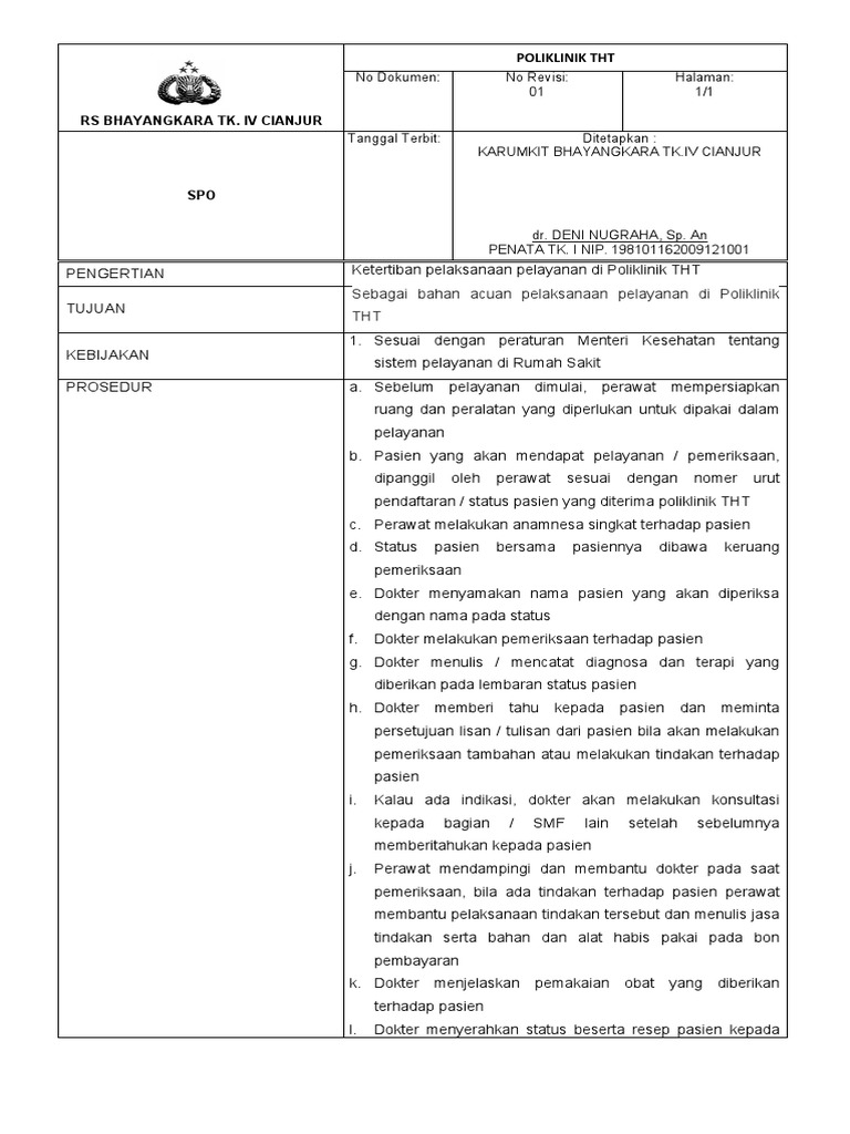 SOP Poliklinik THT | PDF | Kesehatan Holistik