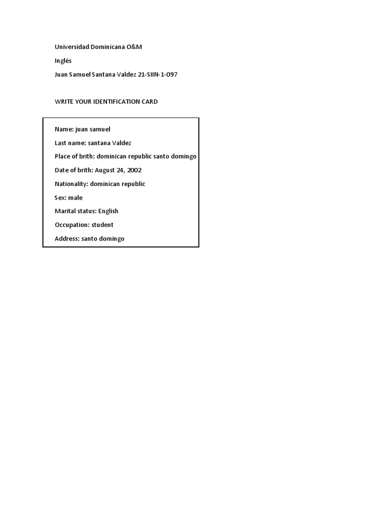 Inglés ID Card | PDF