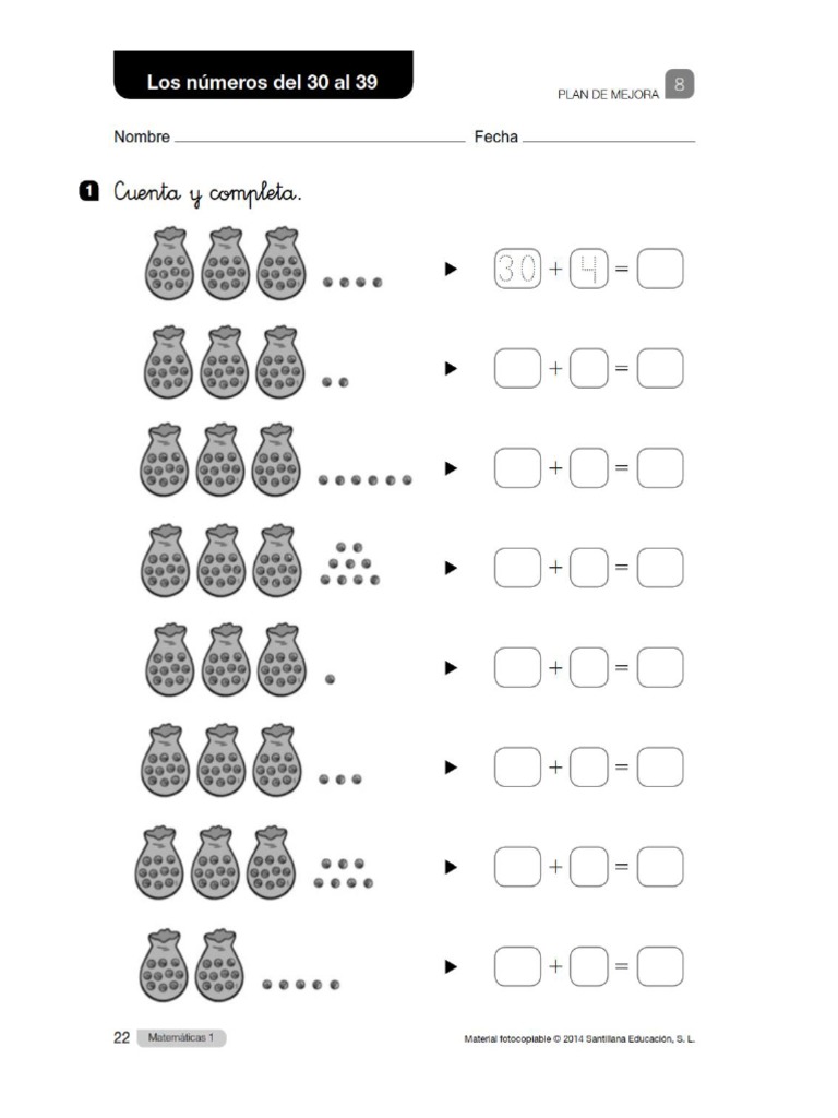 Los Números Del 30 Al 39 | PDF