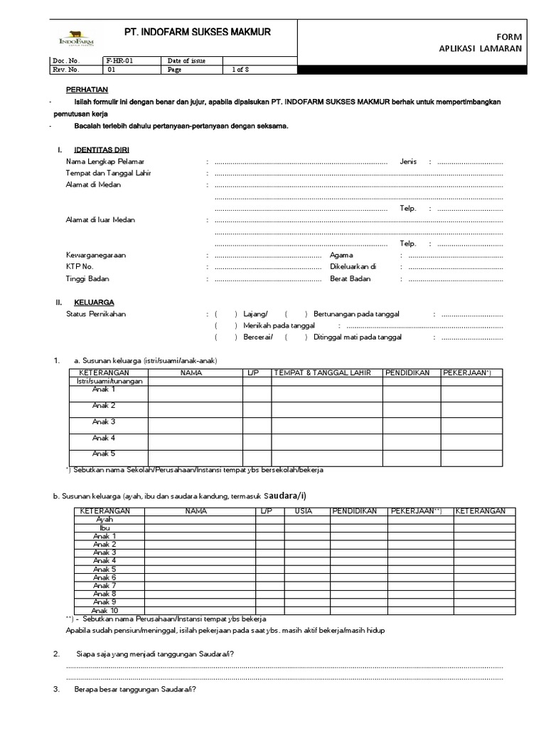 F-HR-01 (01) Form Aplikasi Lamaran Kerja (ISM) | PDF