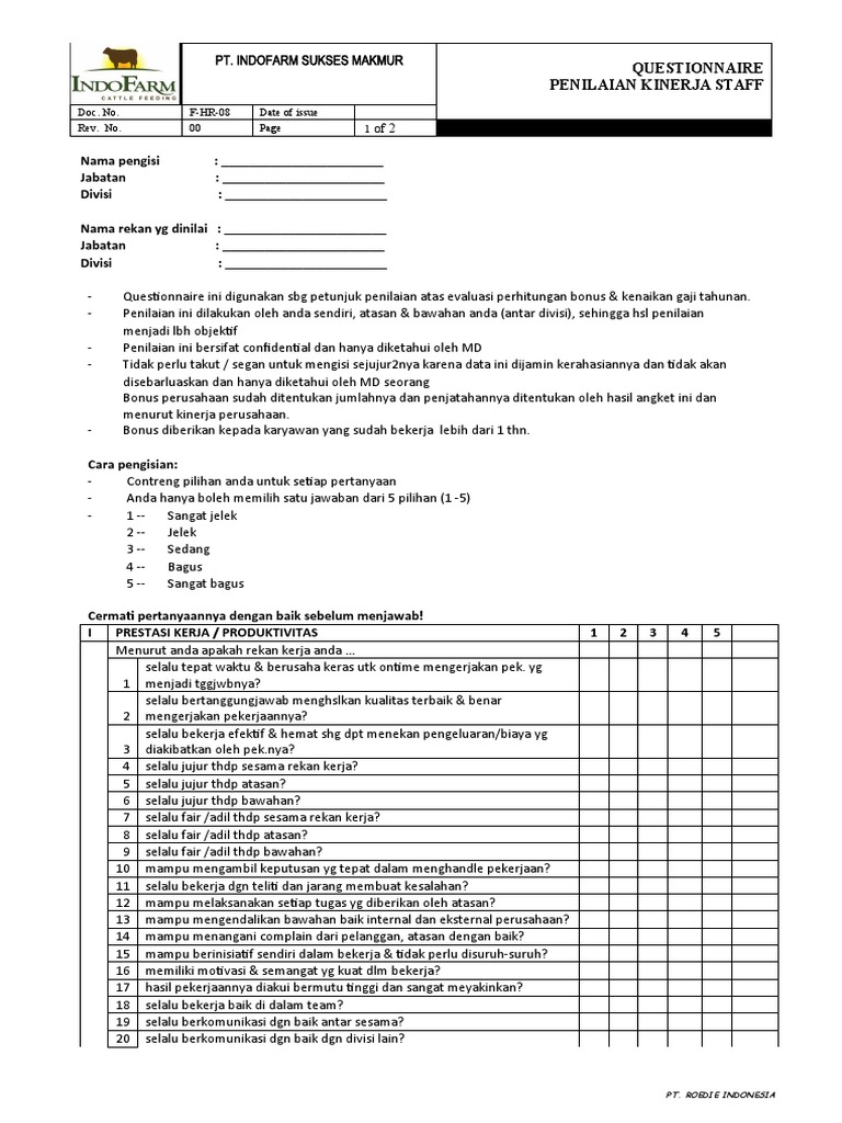 Form Penilaian Karyawan | PDF
