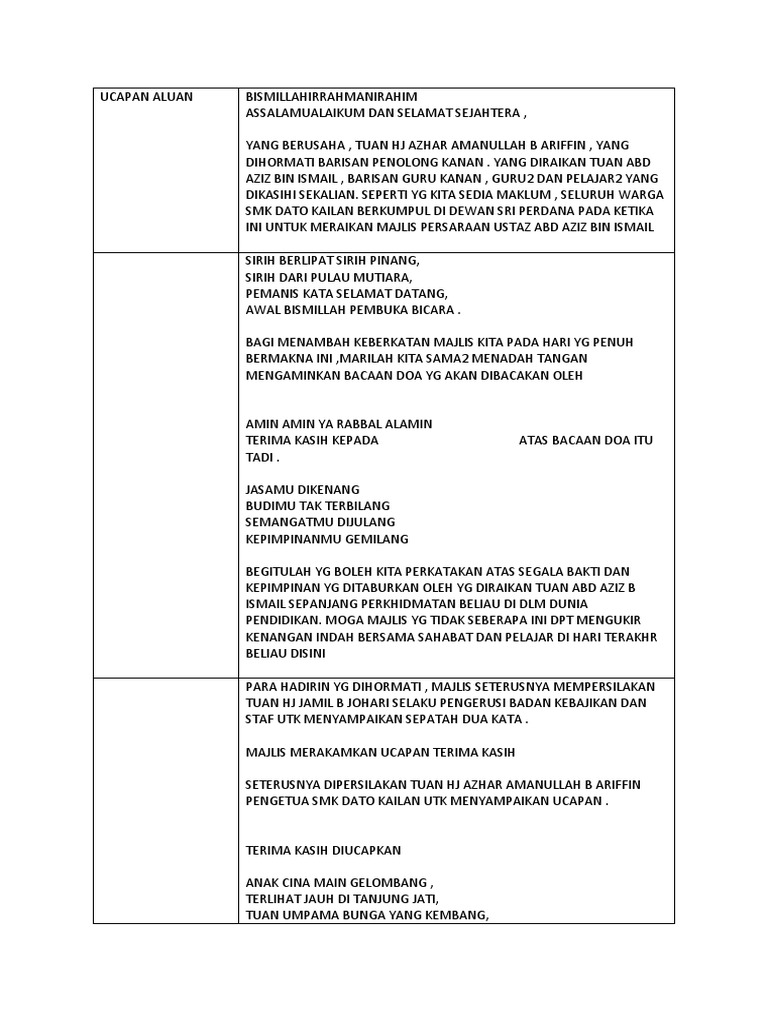Teks Pengerusi Majlis Persaraan Guru | PDF