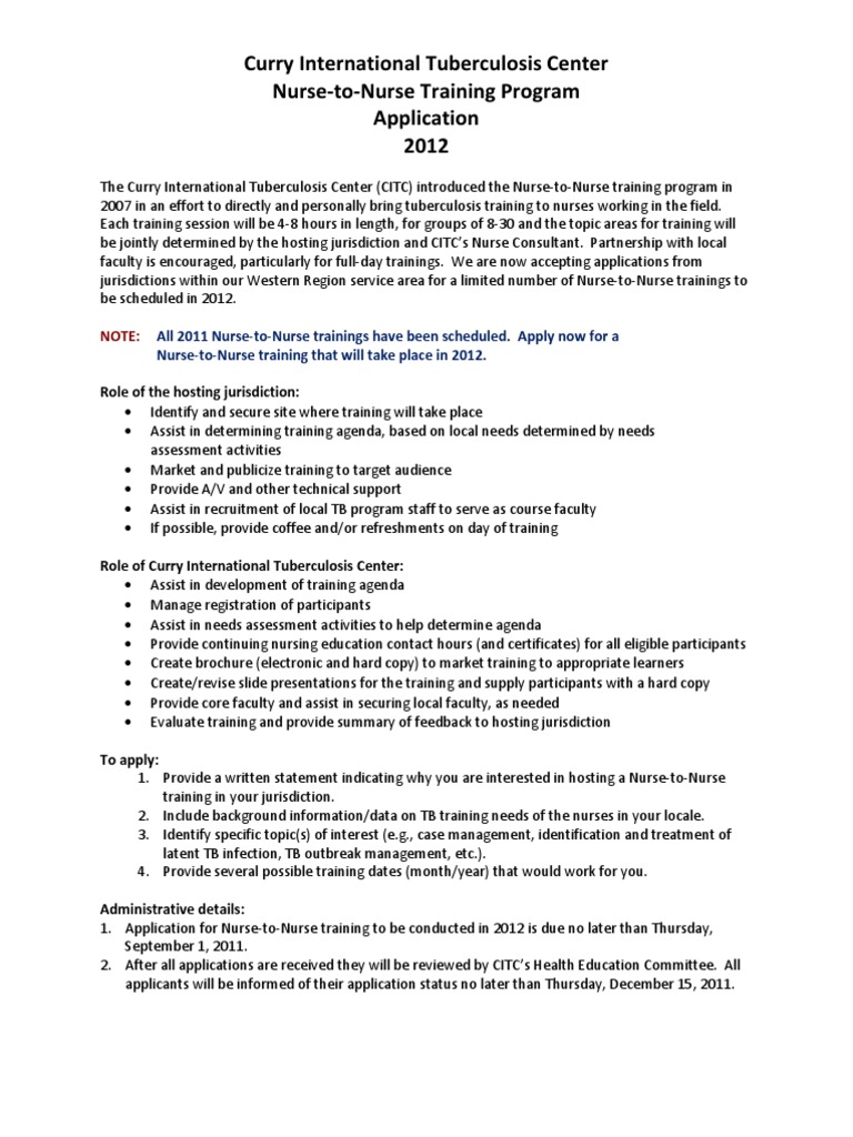 N2N Training Application 2012 | PDF | Tuberculosis | Health Sciences