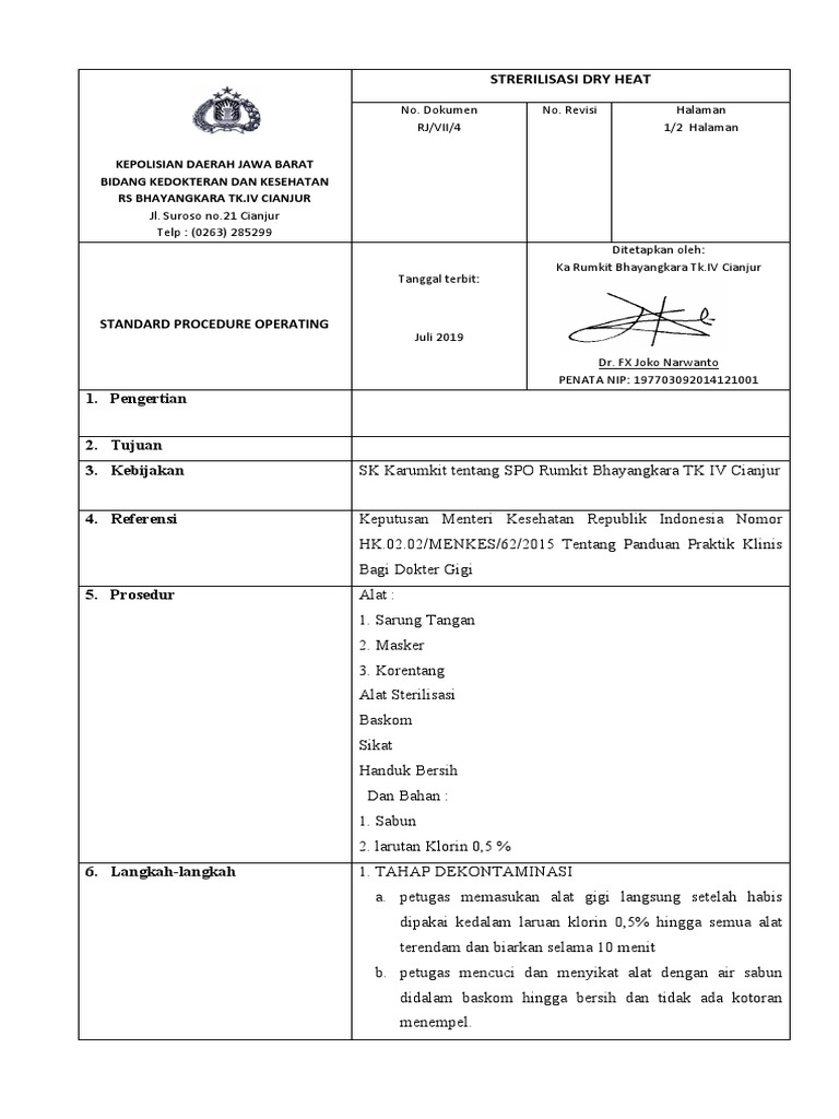 SOP Strerilisasi DRY HEAT | PDF