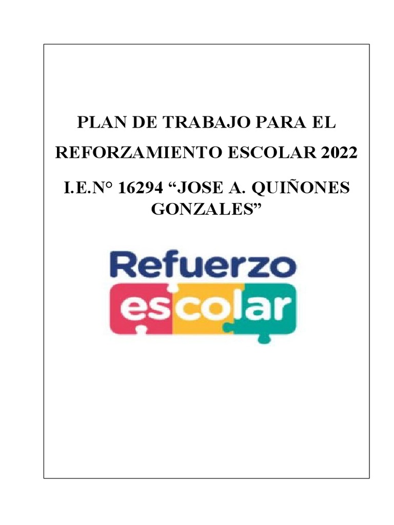 Plan de Refuerzo Escolar 2022 | PDF | Evaluación | Educación primaria