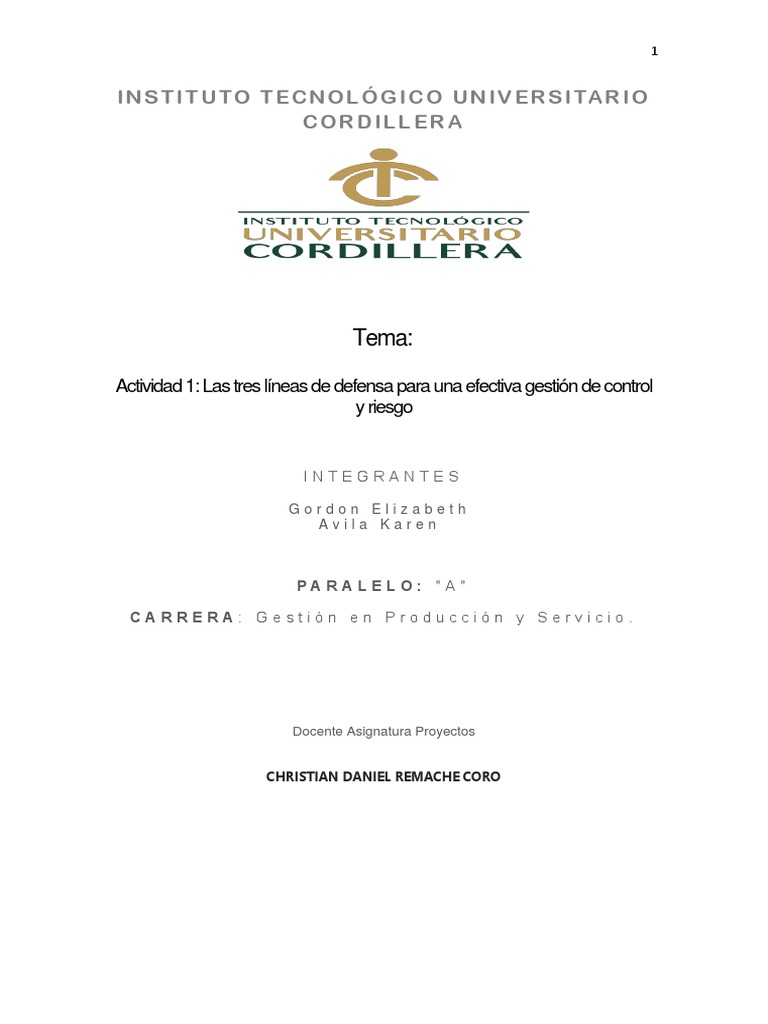 Actividad 1 Las Tres Lineas de Defensa para Una Efectiva Gestion de ...