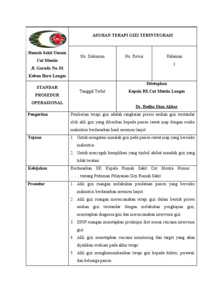 SPO Asuhan Terapi Gizi Terintegrasi | PDF
