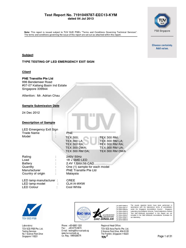 Test Report No. 7191049787-EEC13-KYM: Dated 04 Jul 2013 | PDF | Battery ...