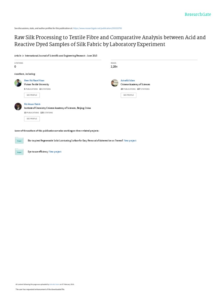 Raw Silk Processing To Textile Fibre and Comparative Analysis Between ...