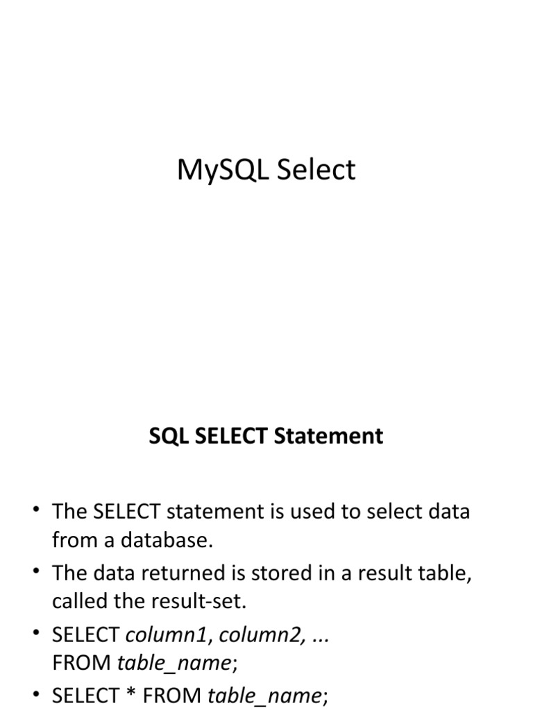 An In-Depth Guide to SQL SELECT Statements | PDF | Table (Database ...
