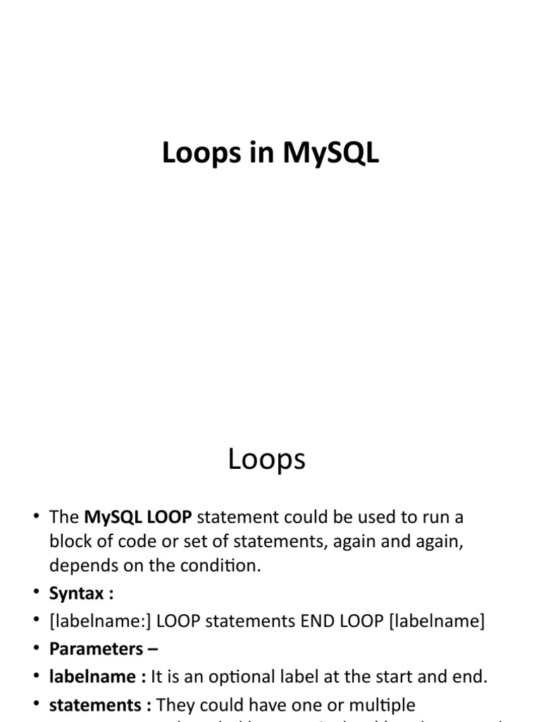 Loops in MySQL | PDF | Control Flow | Subroutine