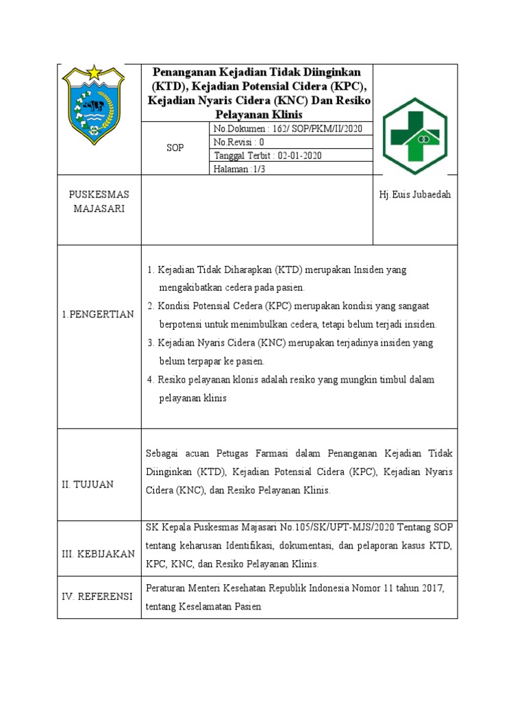 SOP Penanganan KTD, KPC, KNC | PDF