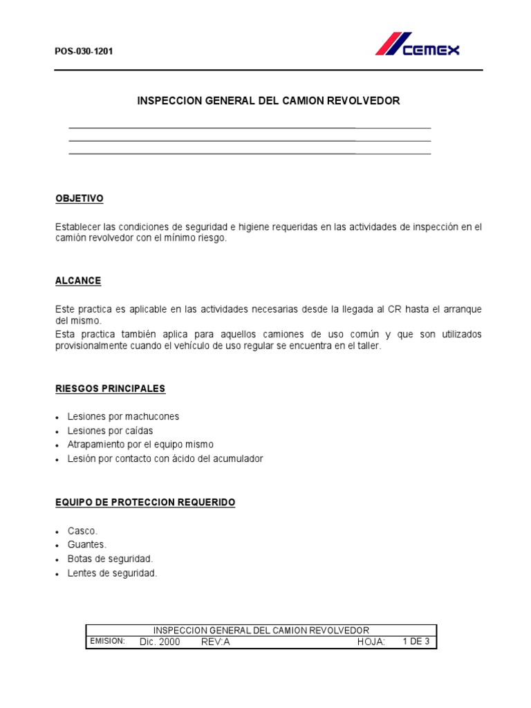POS-RM-1201 Inspección General Del Camion Revolvedor | PDF | Camión ...