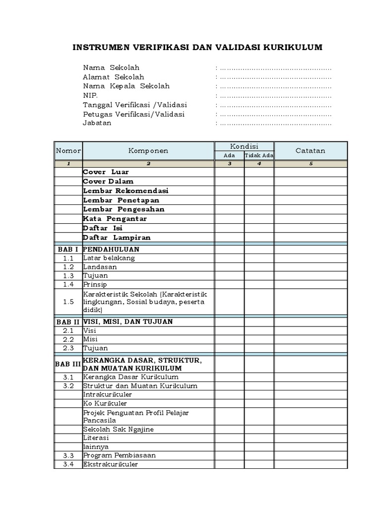 Instrumen Verifikasi Dan Validasi Kurikulum 2022 Ok | PDF | Karier & Perkembangan