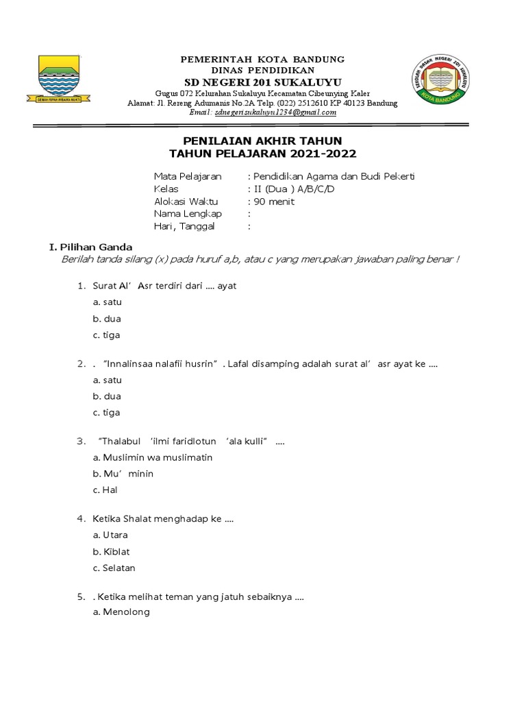 Soal Pat Pai Kelas 2 2021-2022 | PDF