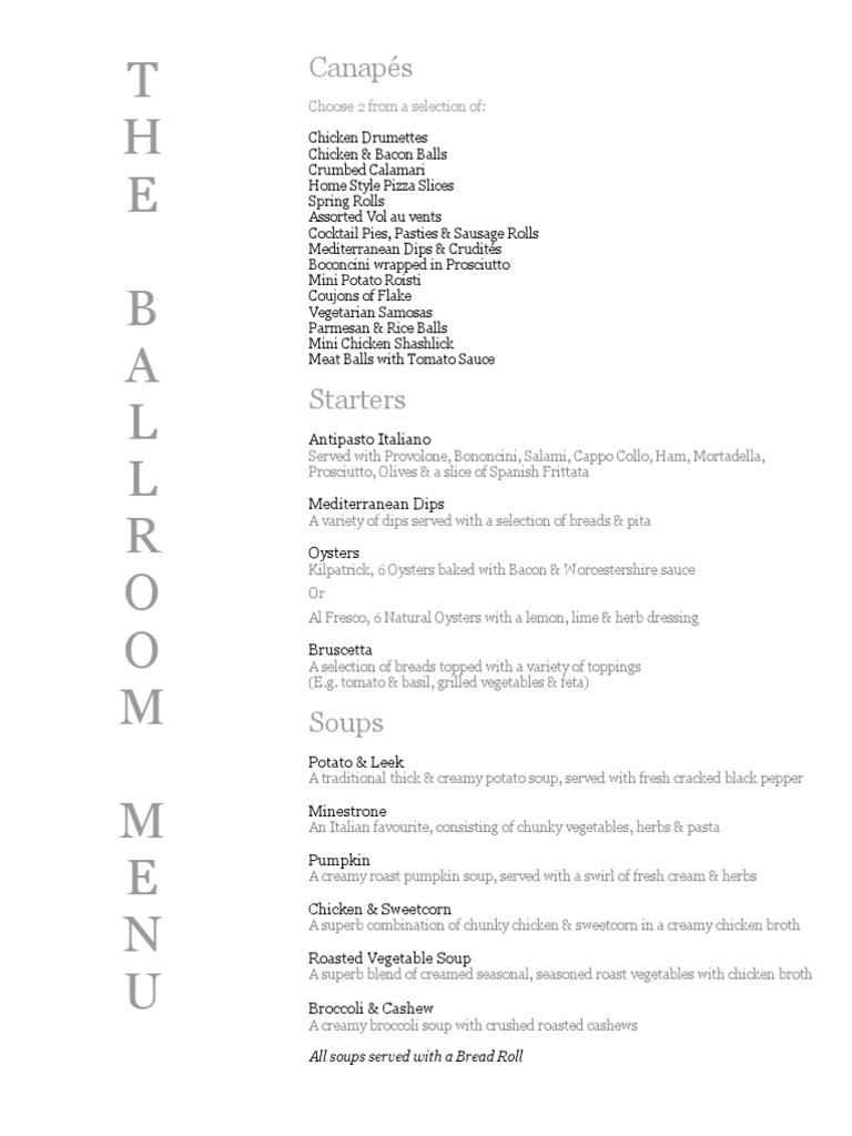 Ballroom Menu Overview | PDF | Italian Cuisine | Salad
