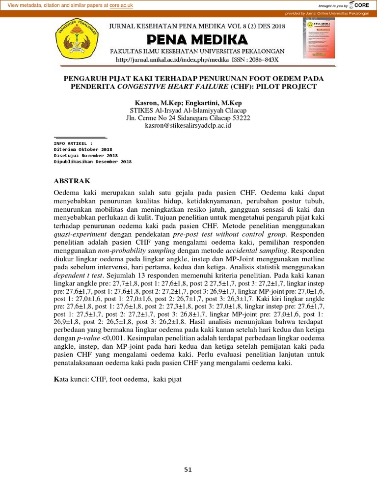 Pengaruh Pijat Kaki Terhadap Penurunan Foot Oedem Pada Penderita Congestive Heart Failure (CHF ...