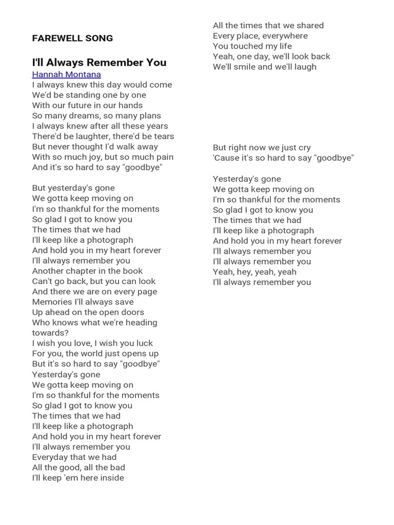 I'll Always Remember You: Farewell Song | PDF | Art | Poetry