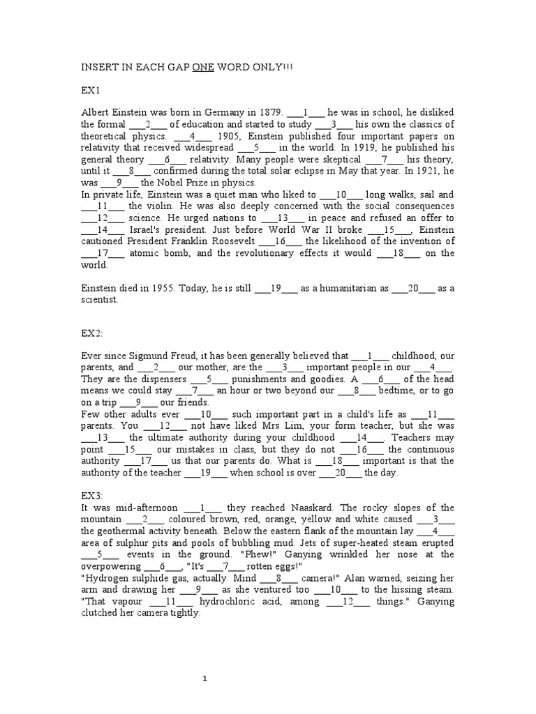 Cloze Practice 1 | PDF | Albert Einstein | Michelangelo