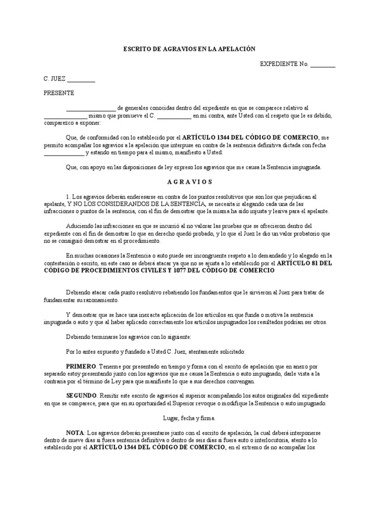 Escrito de Agravios en La Apelación | PDF | Sentencia (ley) | Apelación