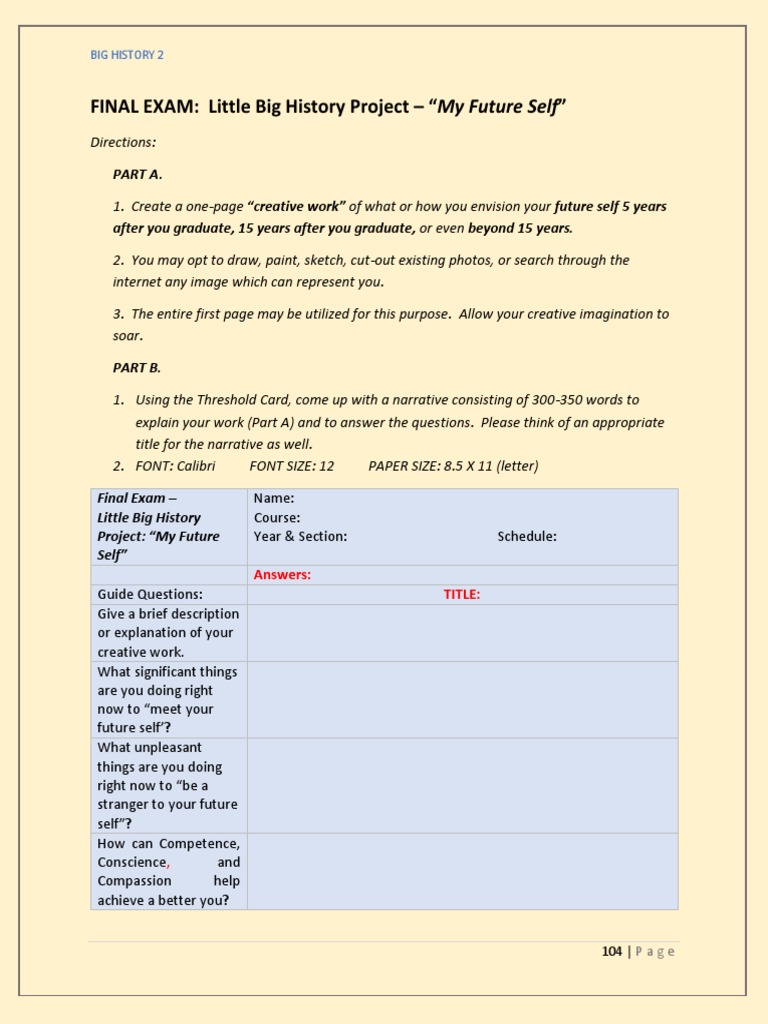 My Future Self: A Little Big History Project | PDF | Career & Growth ...
