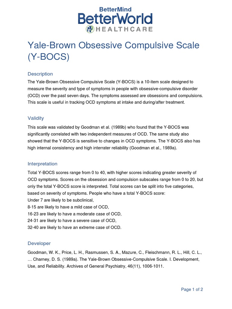 Y Bocs Information Sample | Download Free PDF | Obsessive–Compulsive ...