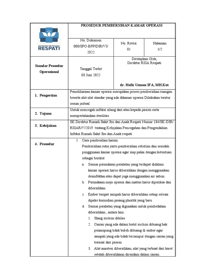 004 Spo Pembersihan Kamar Operasi | PDF | Griya & Taman