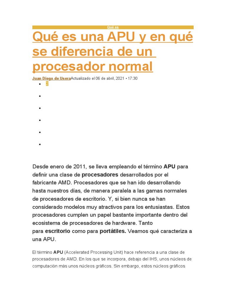 Qué Es El Apu | PDF | Microprocesador | Micro dispositivos avanzados