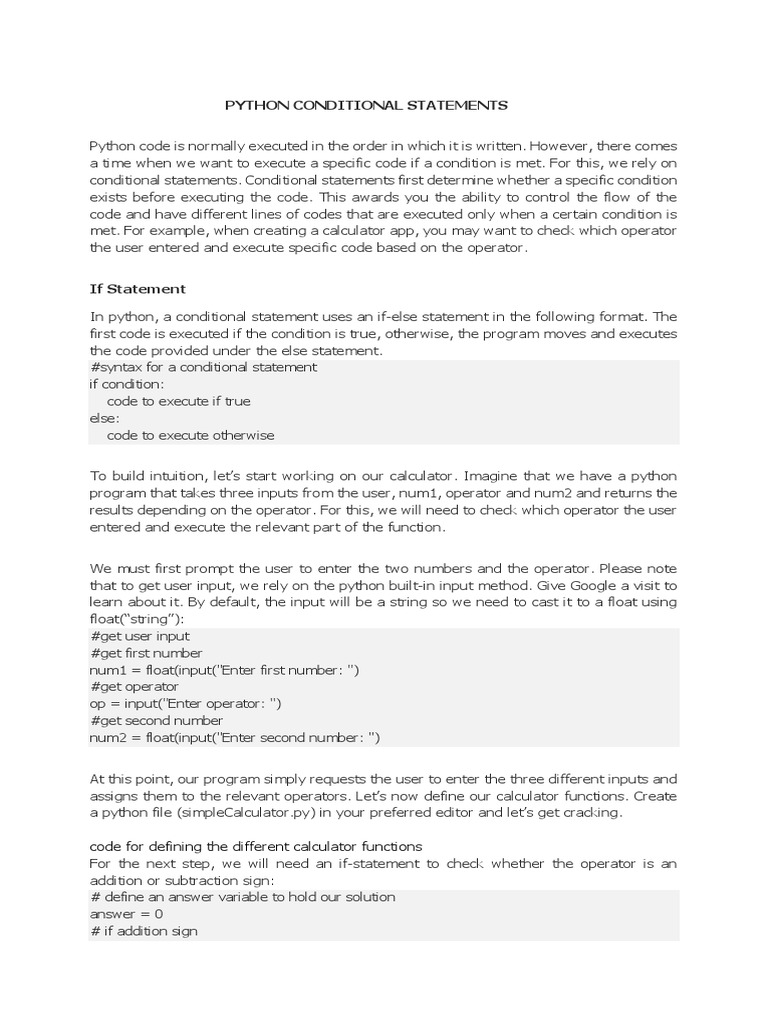 PYTHON CONDITIONAL STATEMENTS & LOOPS | PDF | Control Flow | Software ...