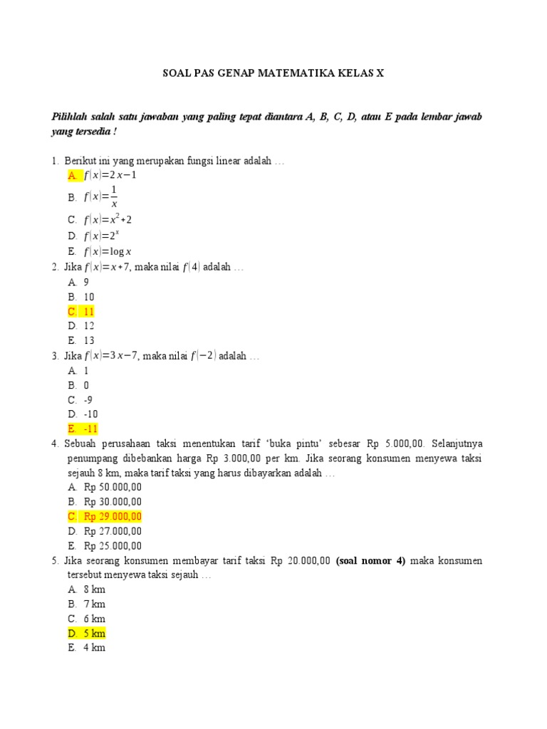 Soal MTK Pas Genap Kelas X 2021-2022 | PDF