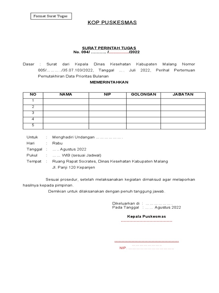 Contoh SPPD Perjalanan Dinas Puskesmas | PDF