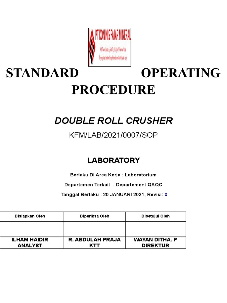 KFM 2021 SOP 007 Double Roll Crusher | PDF