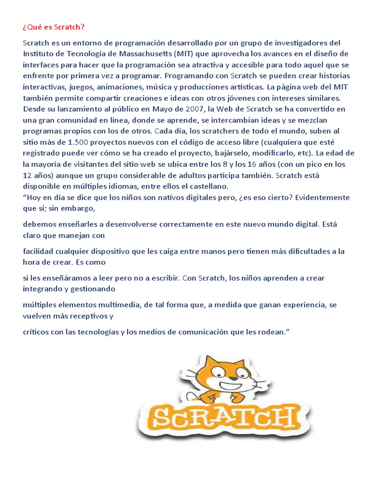 Introducción a Scratch: Proyectos y Ventajas | PDF | Scratch (lenguaje de programación ...