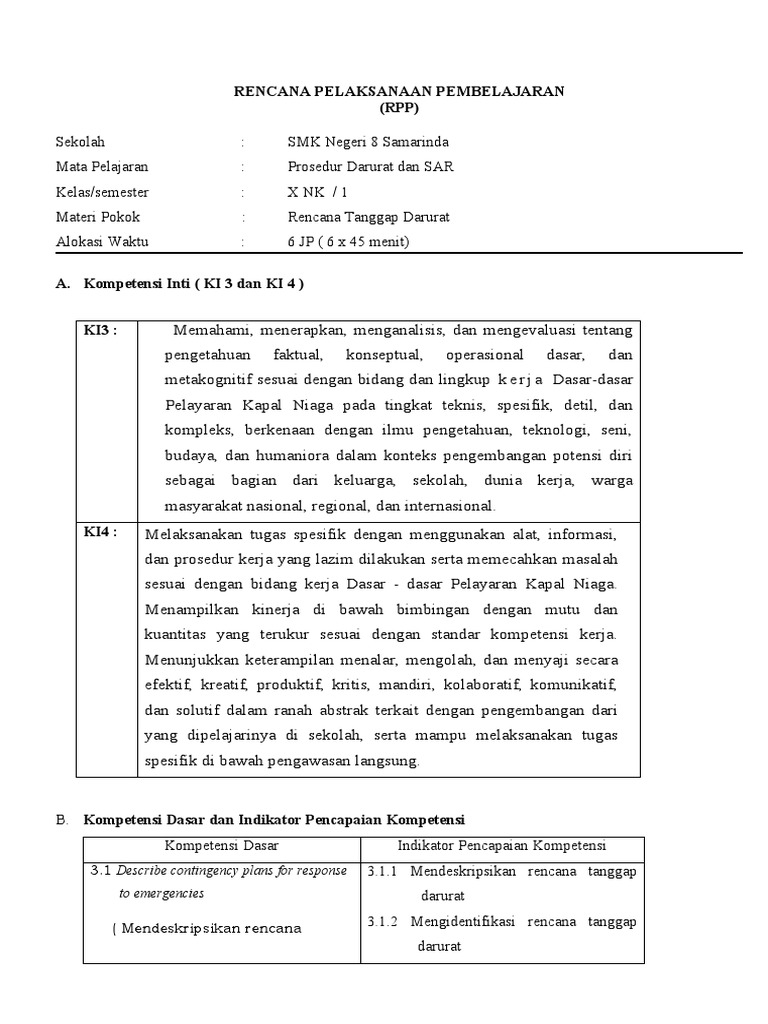 RPP NK Prosedur Darurat & SAR | PDF