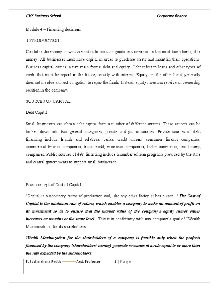 An In-Depth Look at Capital Sources, Cost of Capital Concepts, and the ...